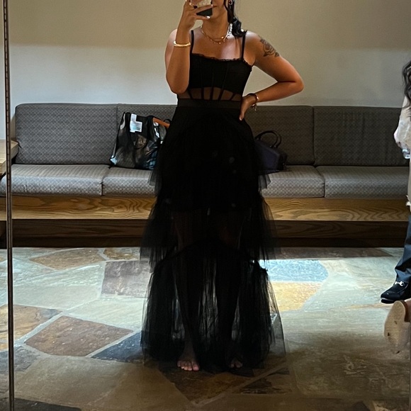 Dresses | Guilty Of Glam Black Sheer Panel Corset Tulle Maxi Dress ...